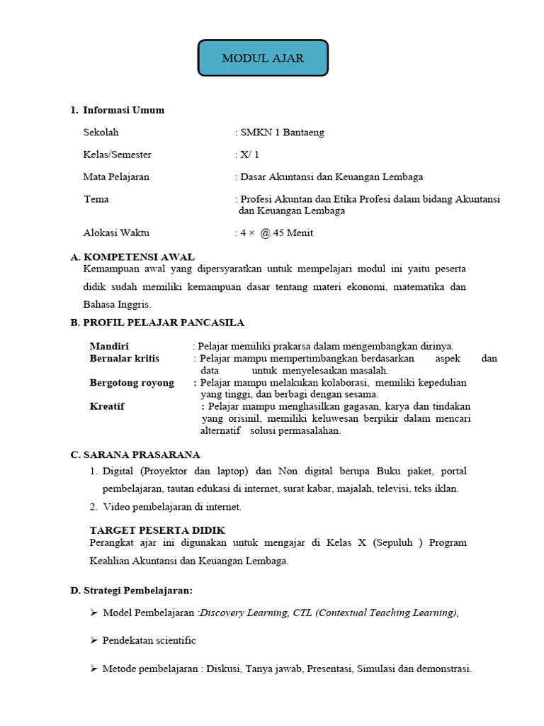 ELEMEN 3 MODUL AJAR Profil Pekerjaanprofesi (Job Profile) Dan Peluang Usaha Di Bidang Akuntansi ...