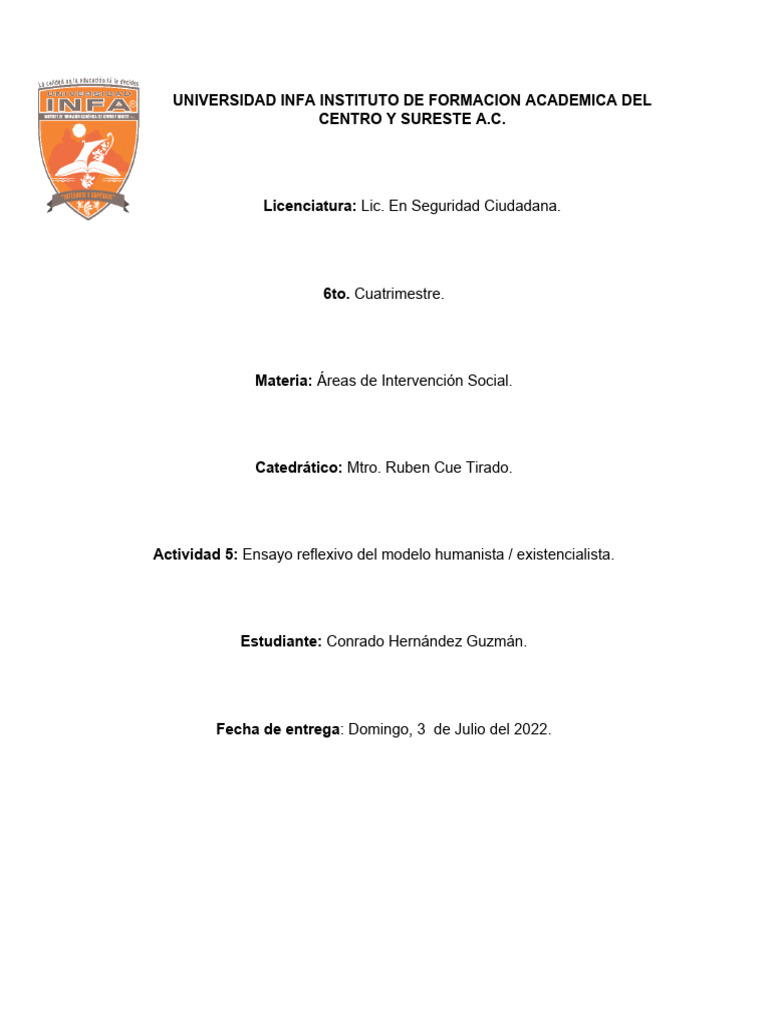 Ensayo Del Modelo Humanista, Existencialista Conrado Hernandez Guzman ...