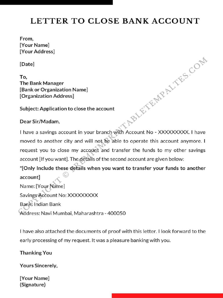 Bank Account Closing Letter PDF | PDF