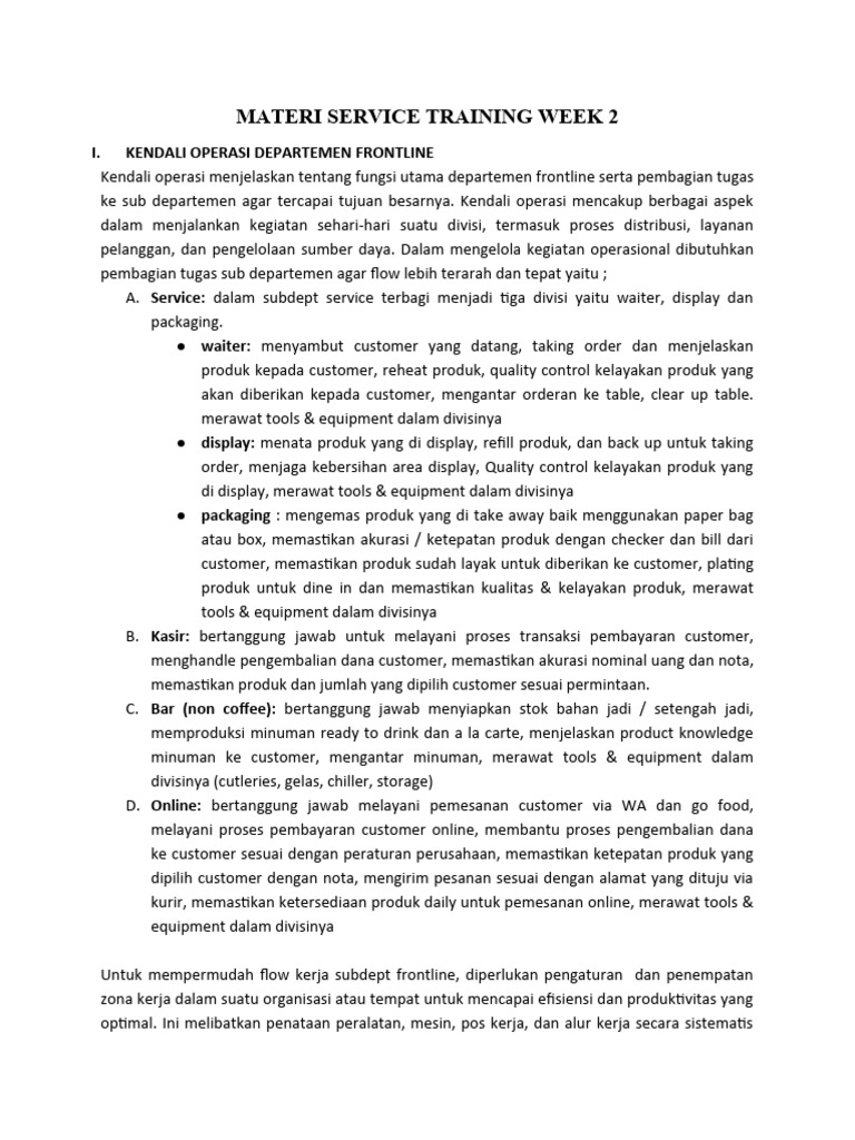 Materi Retawu Deli Service Training Week 2 | PDF
