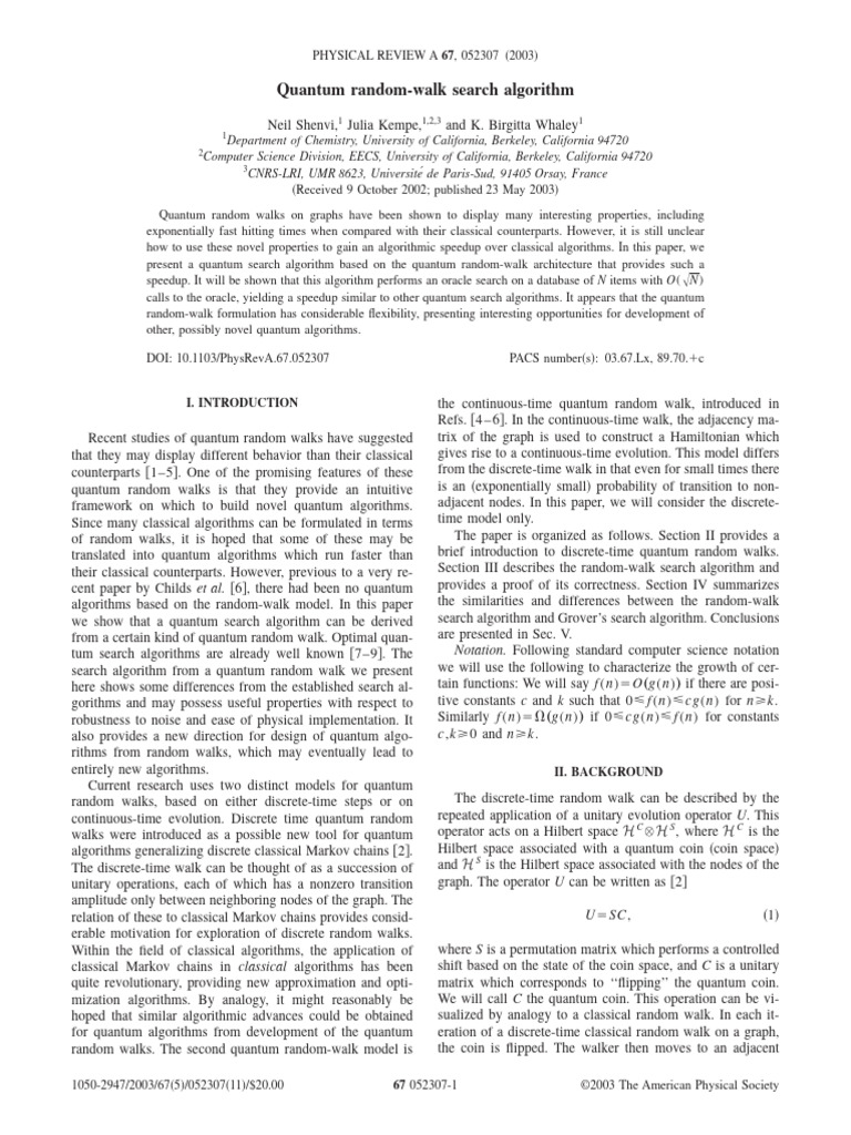 Quantum Random-Walk Search Algorithm | PDF | Eigenvalues And ... Quantum Random-Walk Search Algorithm | PDF | Eigenvalues And ...