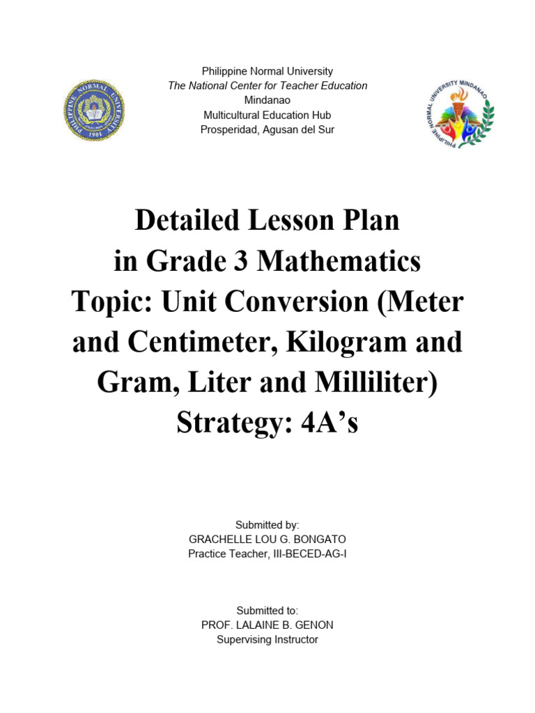 Detailed Lesson Plan in Teaching Math 3 - Unit Coversion (4as) | PDF