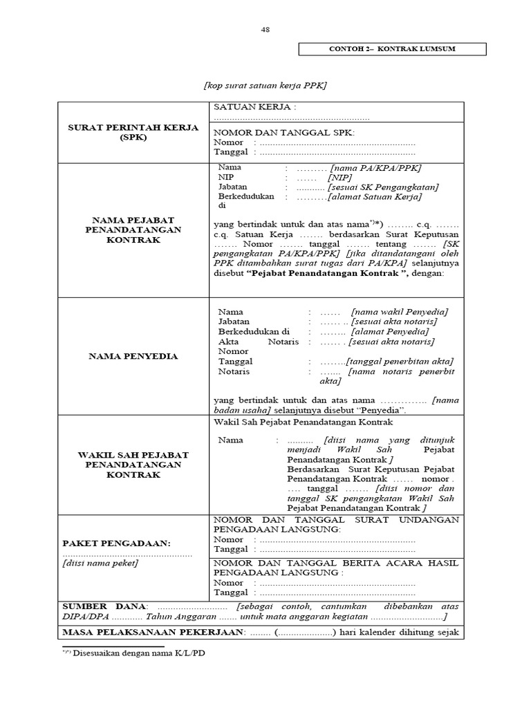 Contoh Form Ranc SPK-SSUK PL Pek Konstruksi BU Kontrak Lumsum | PDF