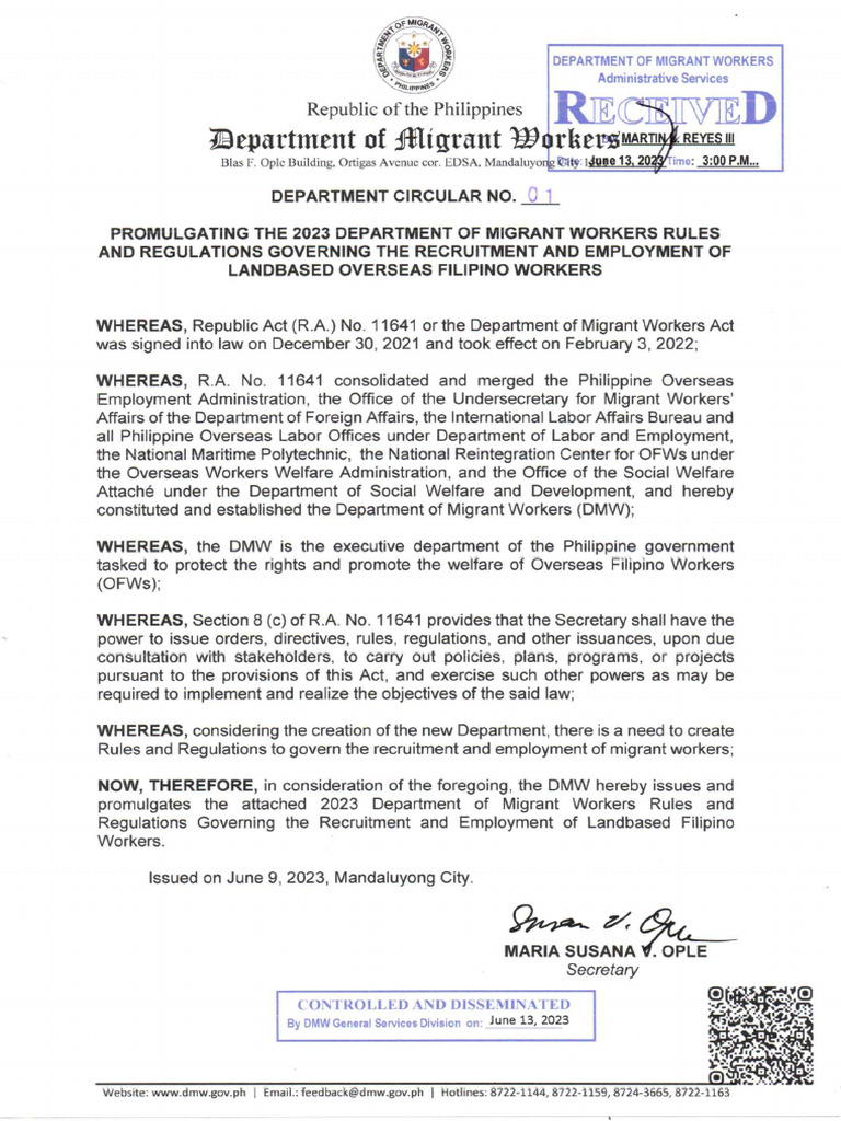 DMW-DC-01-2023 RA 11641 Implementing Rules and Regulations | PDF