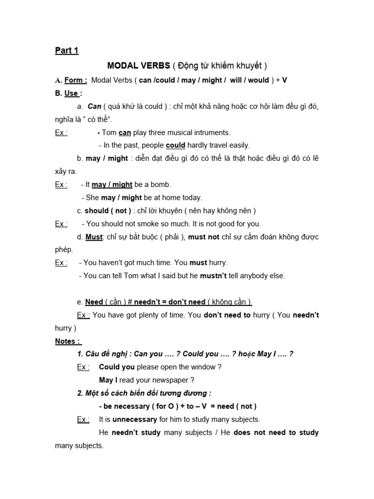 Modal Verb Exercise | PDF