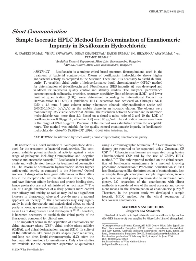Metodo Isocratico Por HPLC de Besifloxacino HCL | PDF | High ...