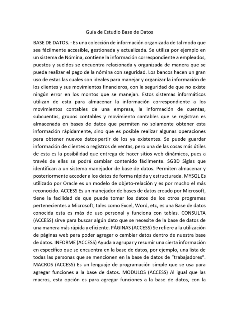 Guía de Estudio Base de Datos UCNL | PDF | Bases de datos | Desarrollo ... Guía de Estudio Base de Datos UCNL | PDF | Bases de datos | Desarrollo ...