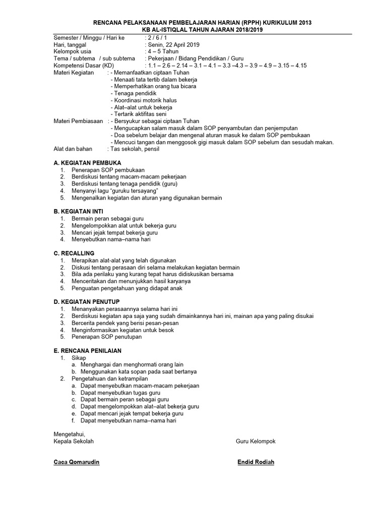 3.1.3 Rencana Pelaksanaan Pembelajaran Harian (RPPH) | PDF | Karier & Perkembangan