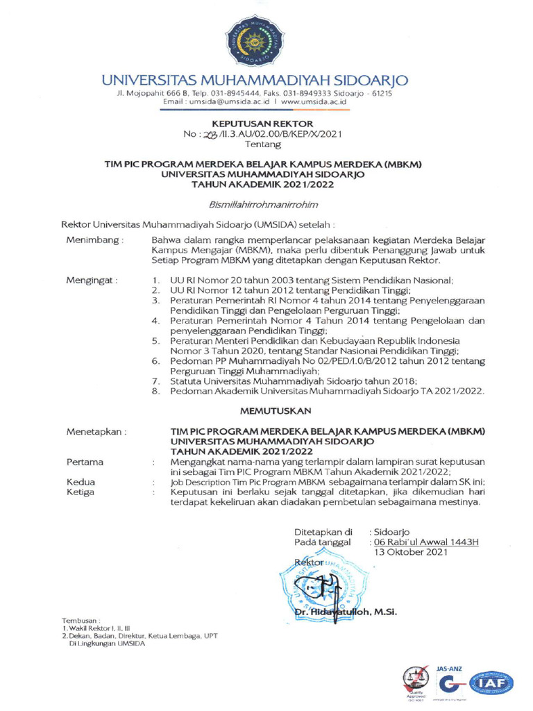 203.Sk Tim Pic Program MBKM Ta 20212022 1 | PDF