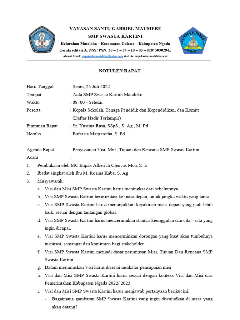 DOKUMEN REKOMENDASI DARI HASIL EVALUASI (NOTULEN RAPAT) | PDF