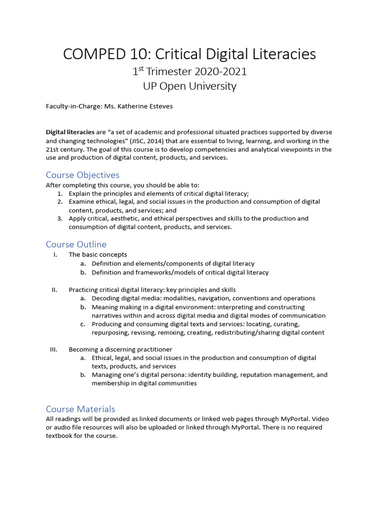 UPOU COMPED 10 1T 2020-21 Course Guide | PDF | Literacy | Human Communication