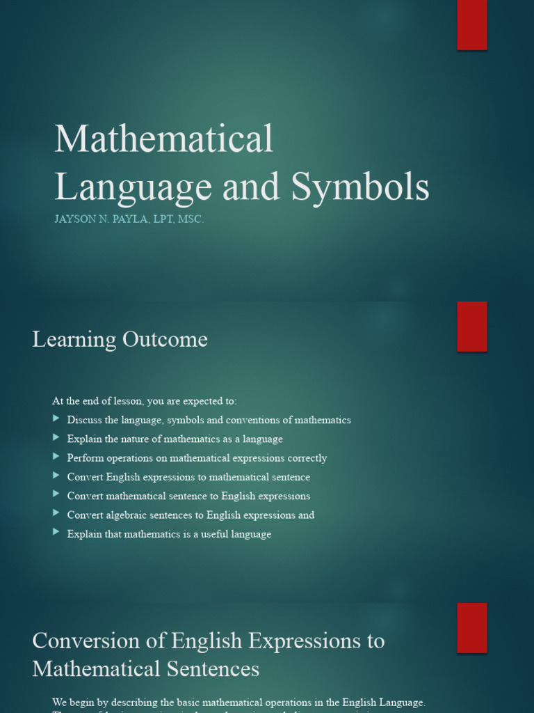 Mathematical Language and Symbols | PDF | Ratio | Numbers