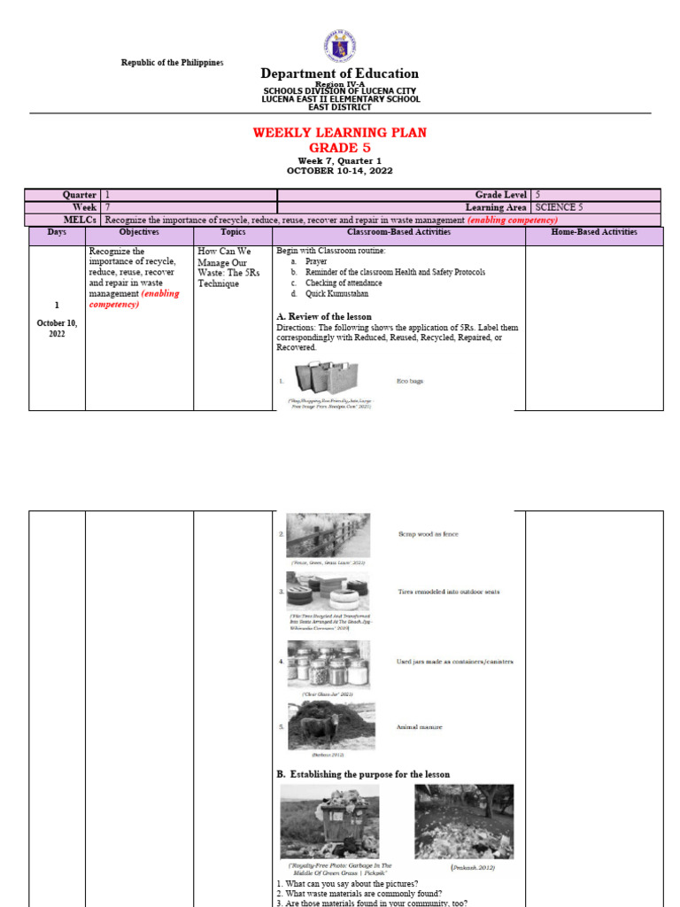 WLP Week7 Sci - Epp.mapeh 5 | PDF