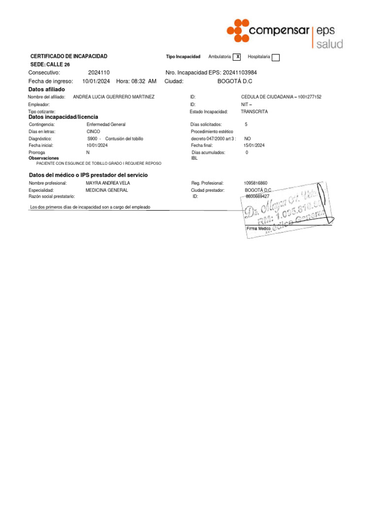 Incapacidad Compensar | PDF | Finanzas y dinero | Ciencias sociales