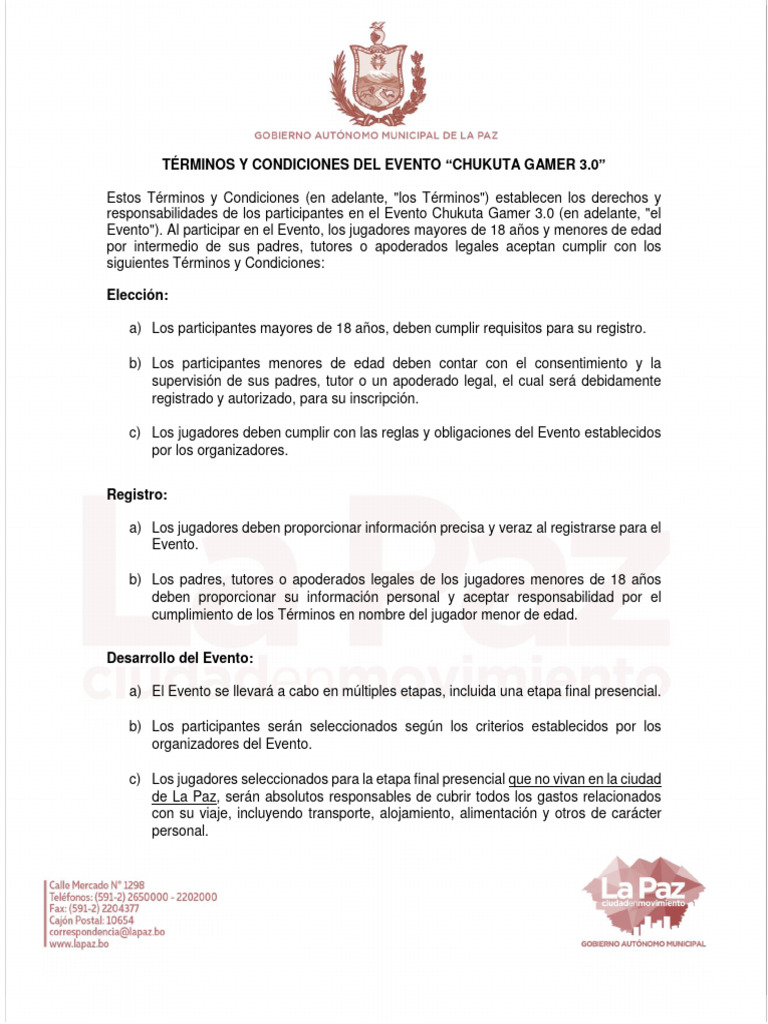 Terminos y Condiciones Evento Chukuta Gamer 3.0 Revisado | Descargar gratis PDF | Menor (ley ...