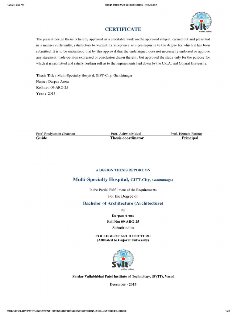 Design Thesis - Multi-Specialty Hospital | PDF