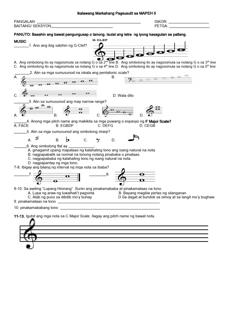 2nd PT in MAPEH V | PDF