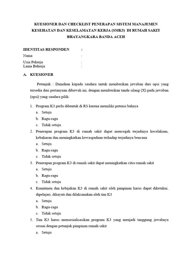 Checklist Penerapan k3 Di Rumah Sakit | PDF | Kesehatan Holistik