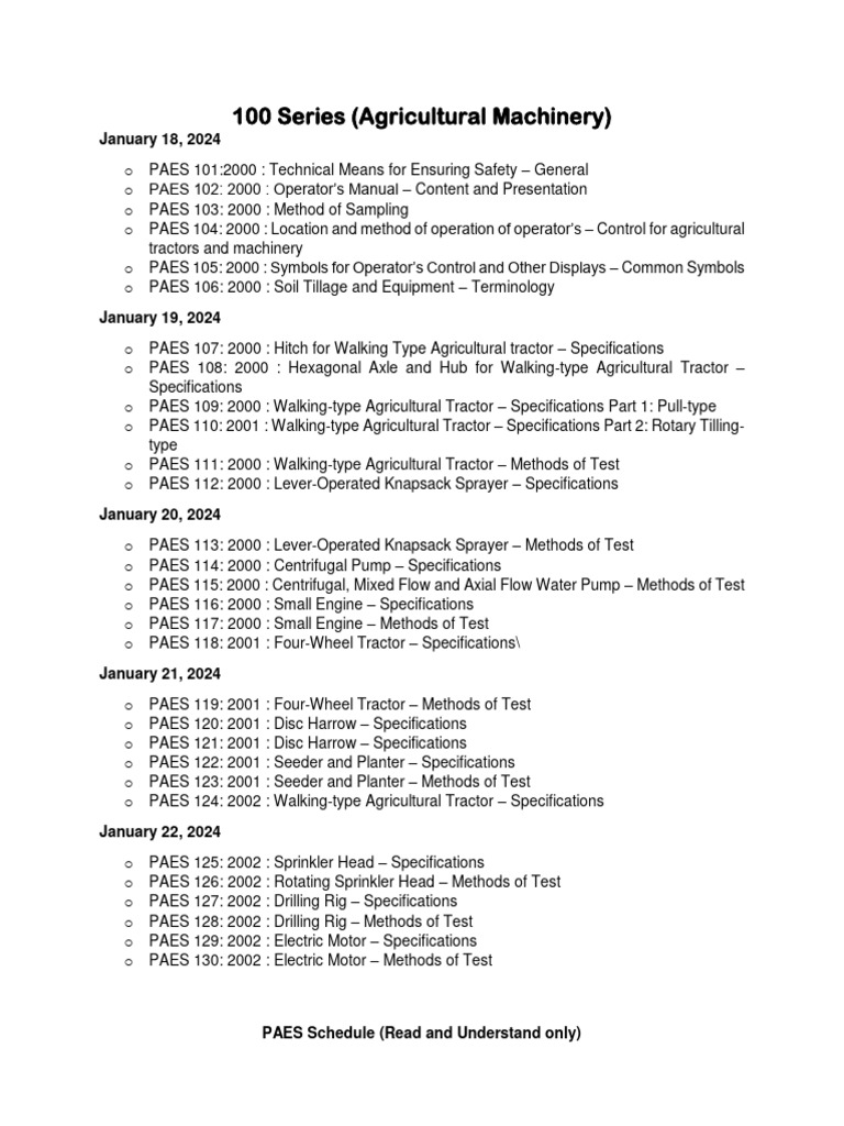 PAES Schedule | PDF | Irrigation | Tractor