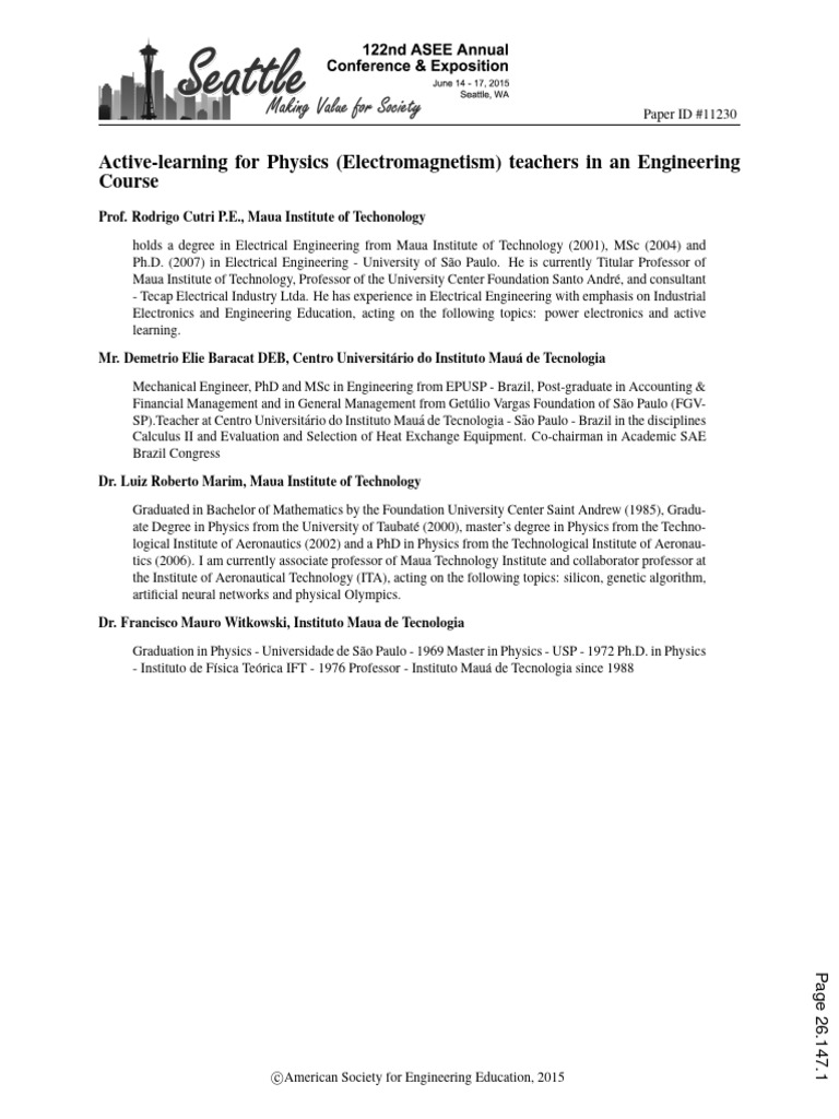 Active Learning For Physics Electromagnetism Teachers in An Engineering Course | PDF | Physics ...