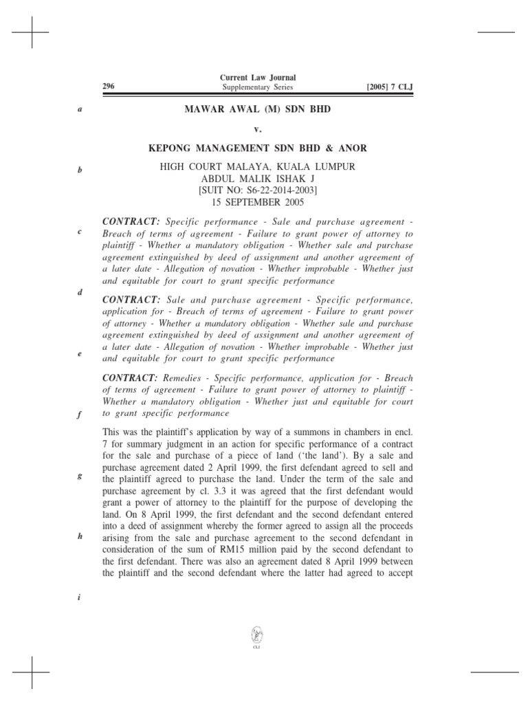 Application of O.81 - Mawar Awal (M) SDN BHD - V - Kepong Management ...