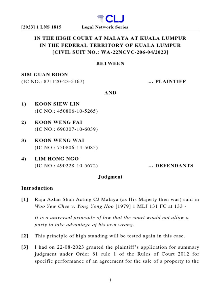 Application of O.81 - SIM GUAN BOON v. KOON SIEW LIN & ORS | PDF