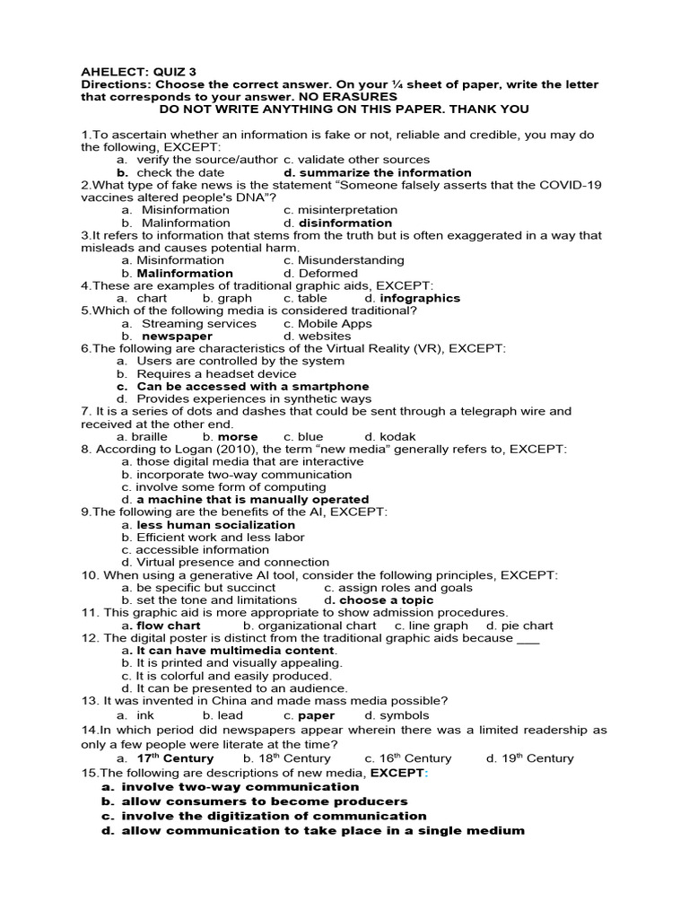 Ahelect Quiz 3 2 | Download Free PDF | Mass Media | Communication