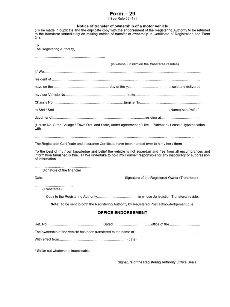 Form 29 | Download Free PDF | Vehicles | Natural Resources Law