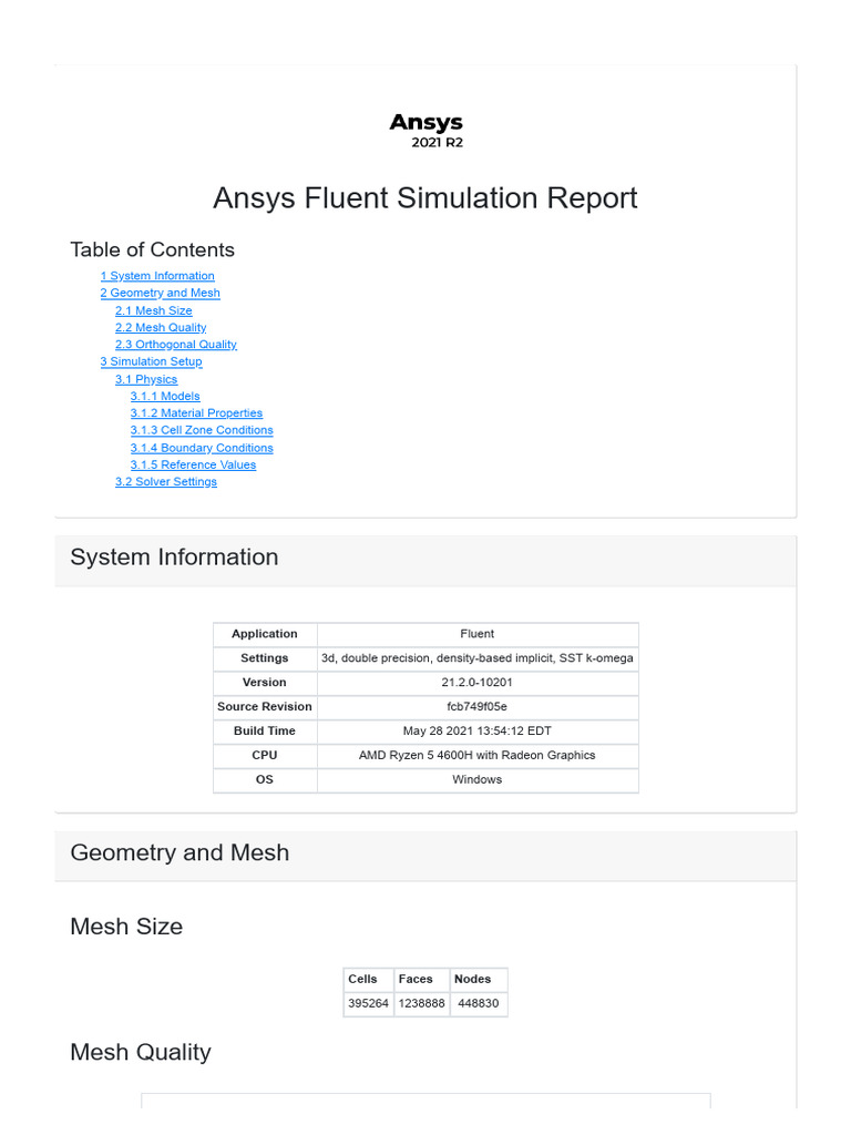Ansys Fluent Simulation Report | PDF | Turbulence | Viscosity