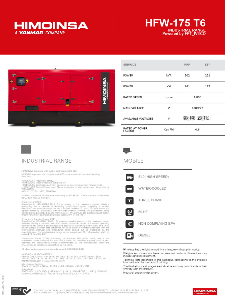 Generator Set Data Sheet HFW 175 t6 Mobile English | PDF | Diesel ... Generator Set Data Sheet HFW 175 t6 Mobile English | PDF | Diesel ...