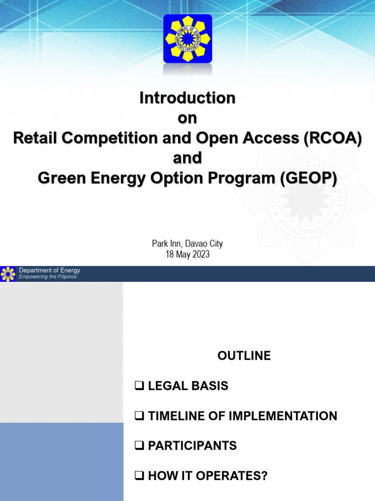 DOE-Introduction On RCOA and GEOP | PDF | Supply Chain | Electric Power ...