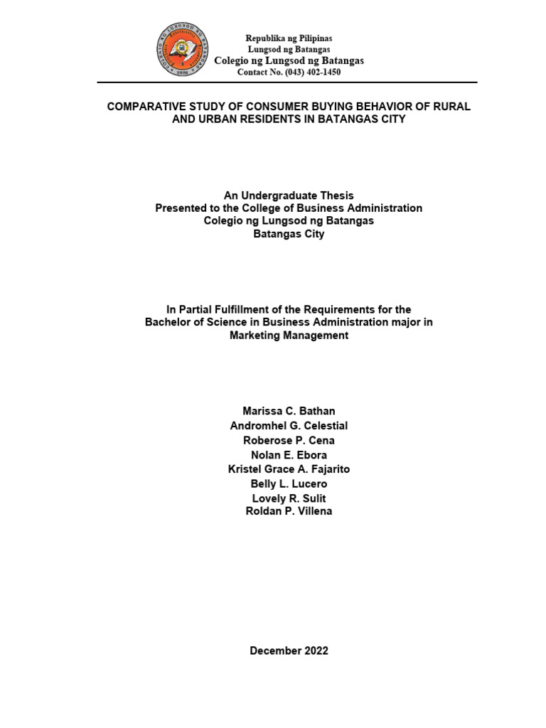 Consumer Buying Behavior of Rural and Urban Consumers in Batangas City ...