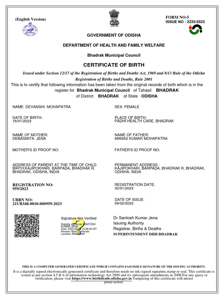 959 2023 Certificate | PDF | Birth Certificate | Government