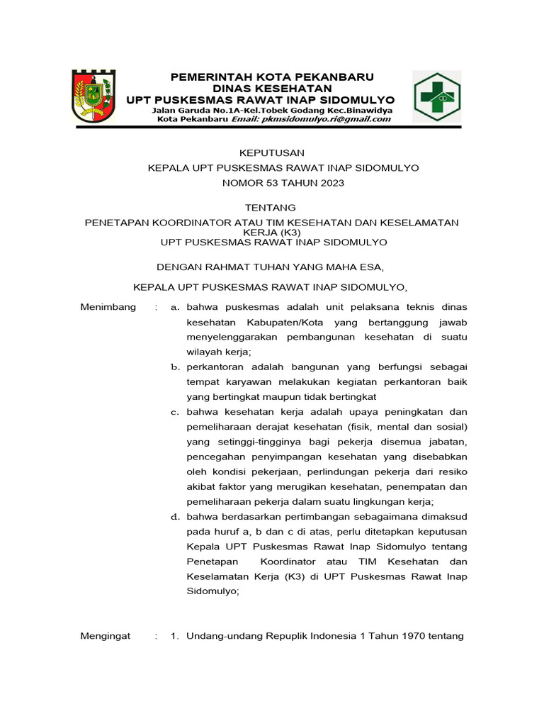 Contoh SK Fix (K3) | PDF