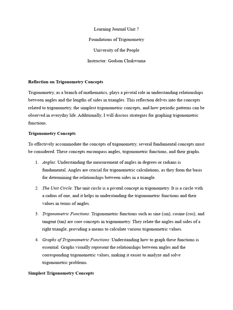Algebra Learning Journal Unit 7 | PDF | Trigonometric Functions ...