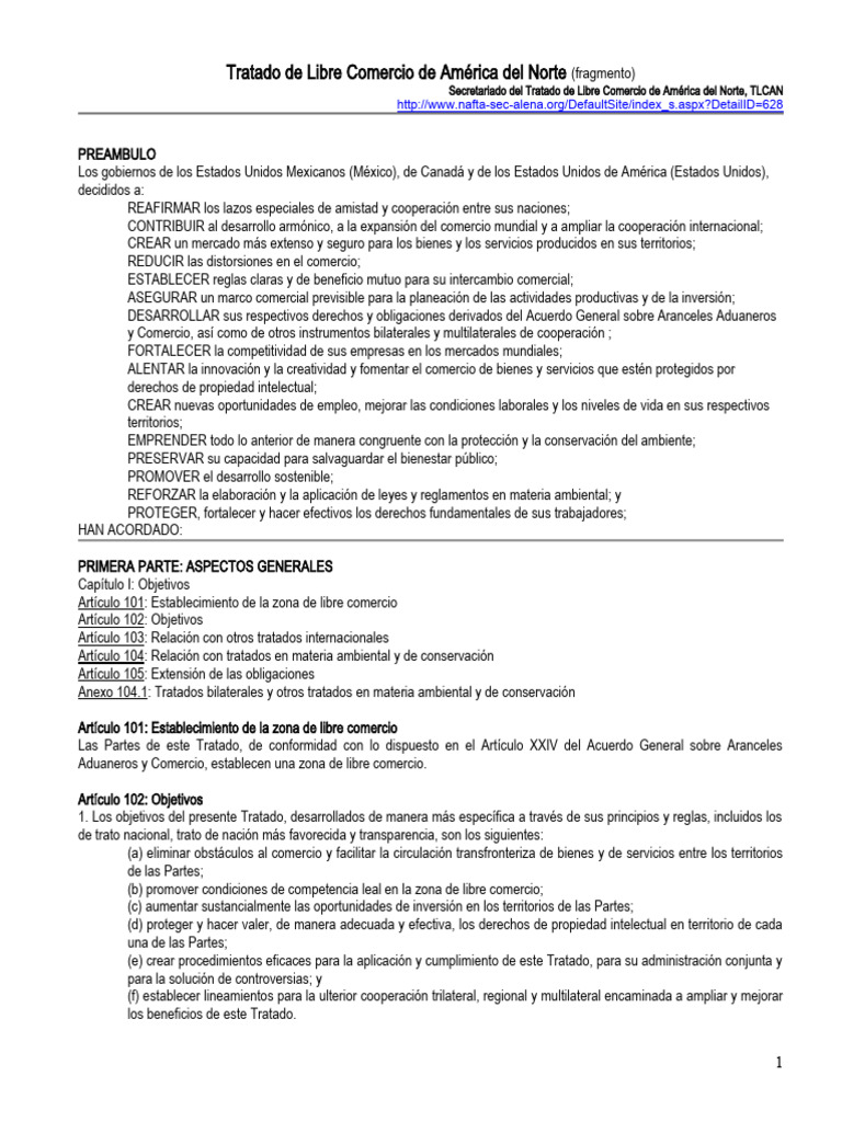 TLCAN | PDF | Tratado de Libre Comercio Norteamericano | Tratado