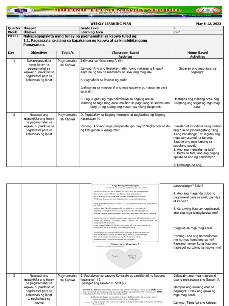 Esp WLP QTR4-WK2 | PDF