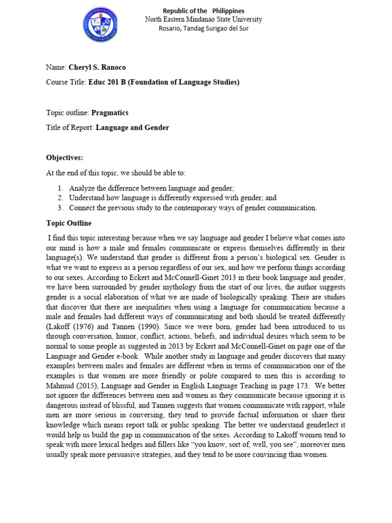 Pragmatics Research Classwork | PDF | Gender | Gender Studies