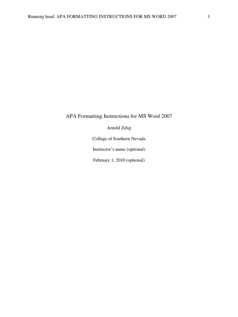 APA Formatting Instructions For MS Word 2007 | PDF