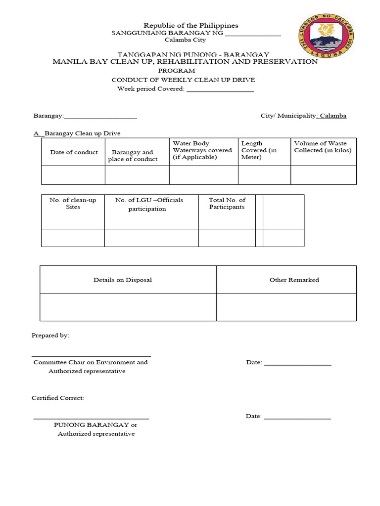 Weekly Clean Up Form 2024 | PDF