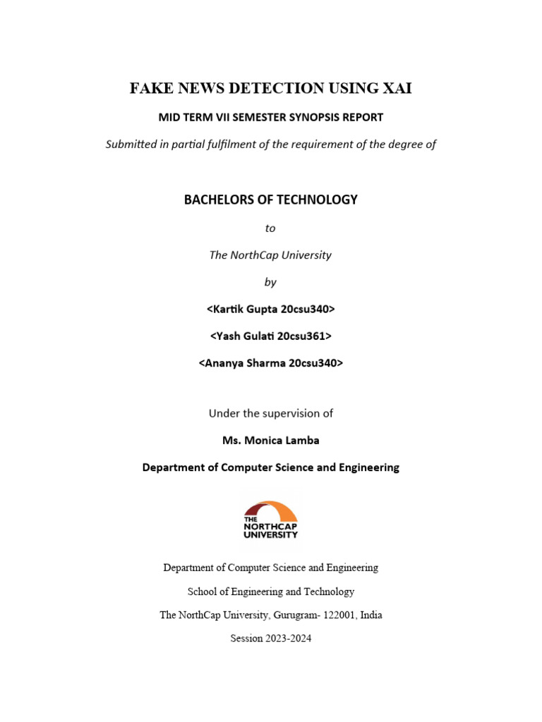 Fake News Detection Using Xai: Bachelors of Technology | PDF | Artificial Intelligence ...