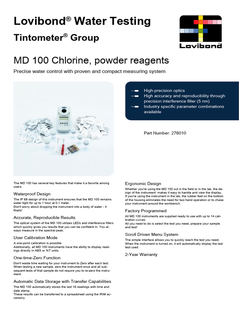 Datasheet 276010 - MD 100 Chlorine, Powder Reagents en | PDF | Water ...