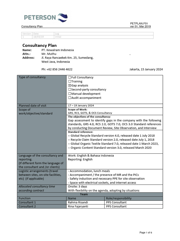 Consultancy Plan - PT Kewalram Indonesia 2024 | PDF | Consultant ...