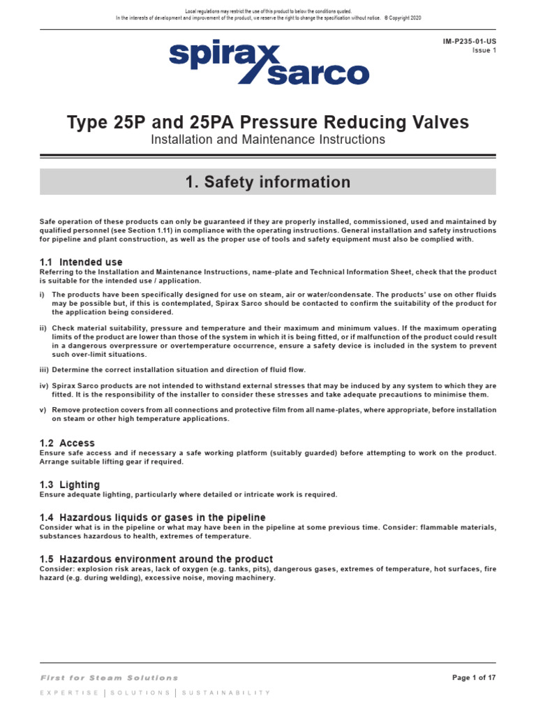 PRV Spirax Sarco 25P - 25PA | PDF | Valve | Pipe (Fluid Conveyance)
