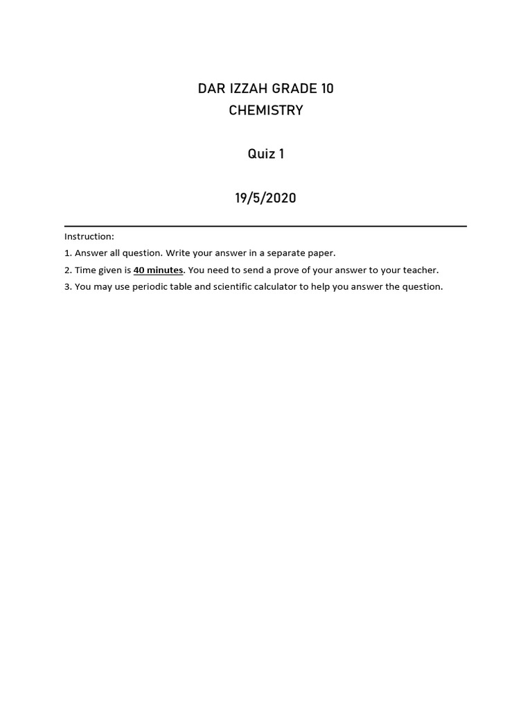 Chem G10-Quiz1 19-5-2020 | PDF | Oxide | Acid