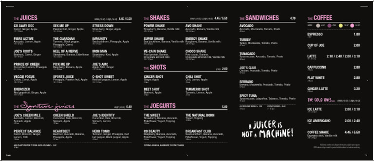 Joe and The Juice Menu | PDF | Fruit | Avocado