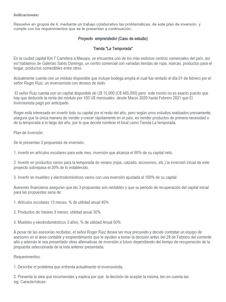 Caso Práctico La Temporada | PDF | Inversiones | Economias