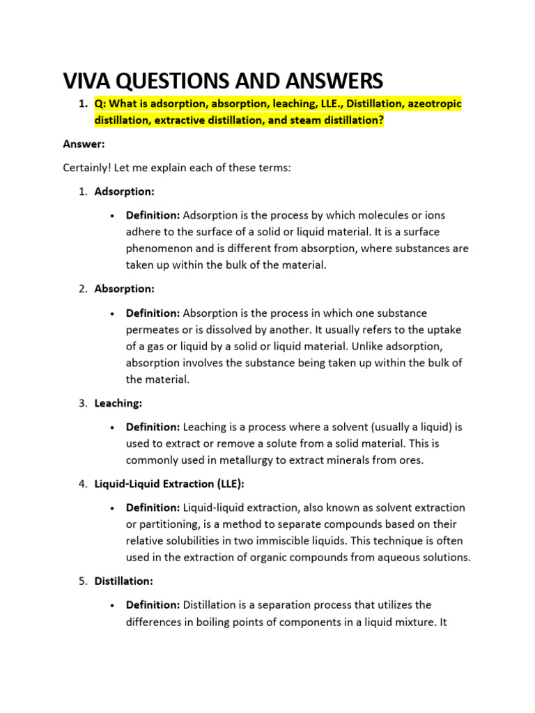 Viva Questions and Answers | PDF | Distillation | Water Purification