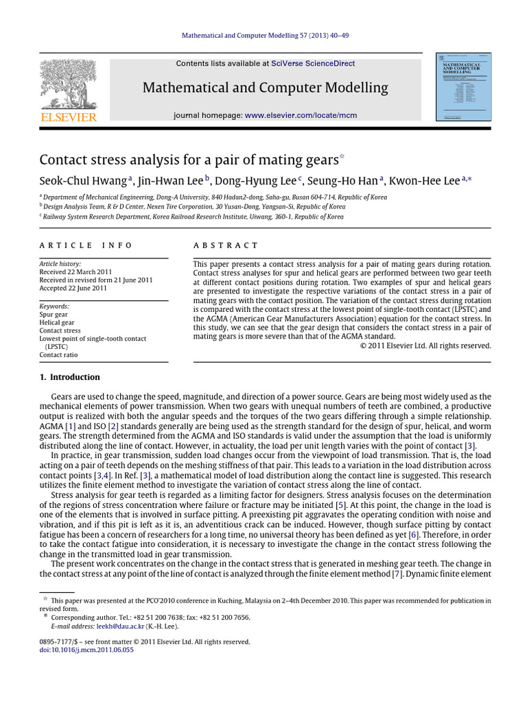 Gear Contact Stress Analysis | PDF | Gear | Strength Of Materials