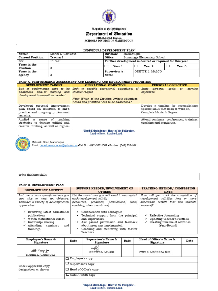 CARISIOSA MARIEL HRDS Individual Development Plan | PDF | Cognition | Behavior Modification
